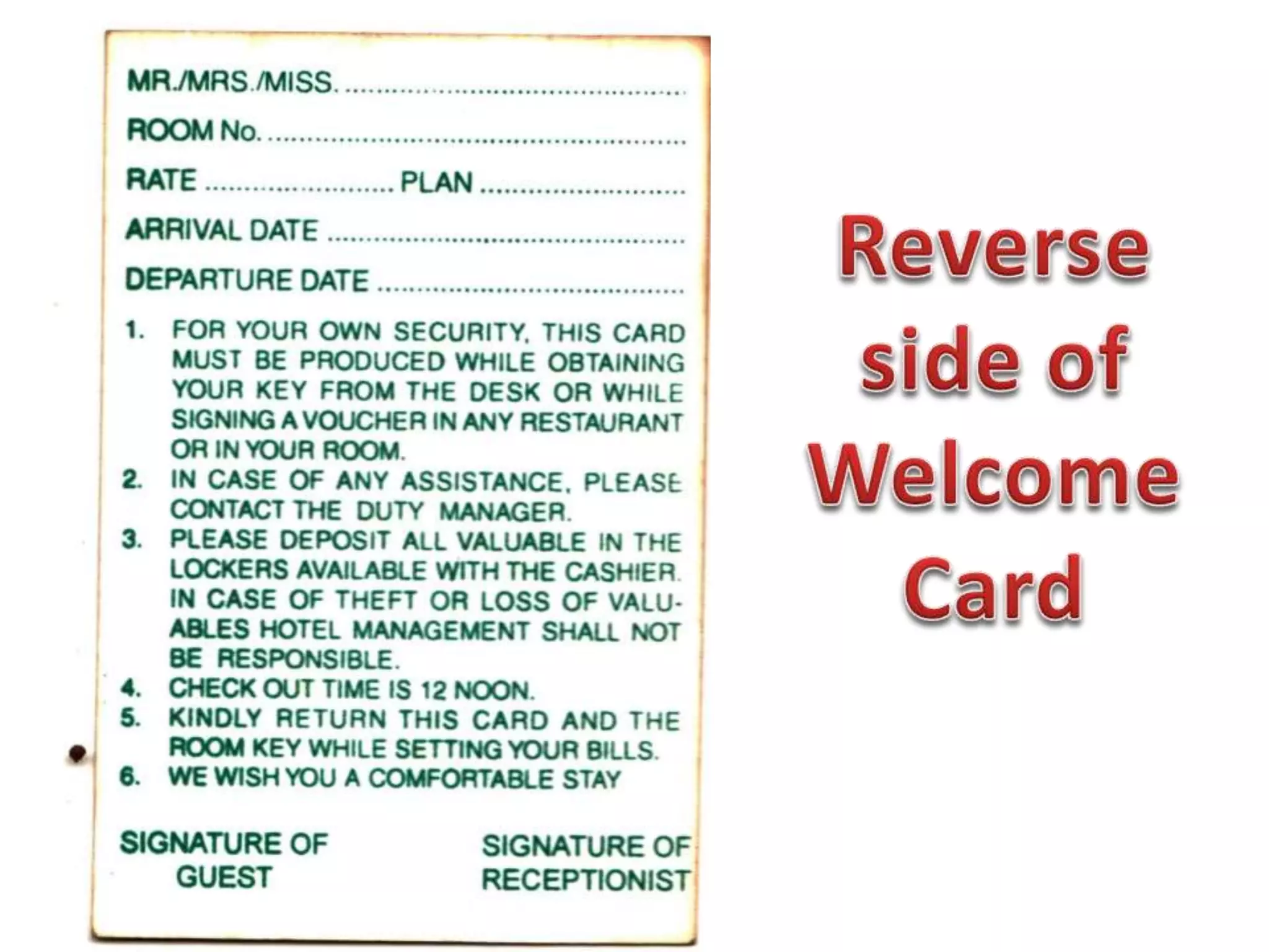 Forms & documents used in Hotel Front Office | PPTX