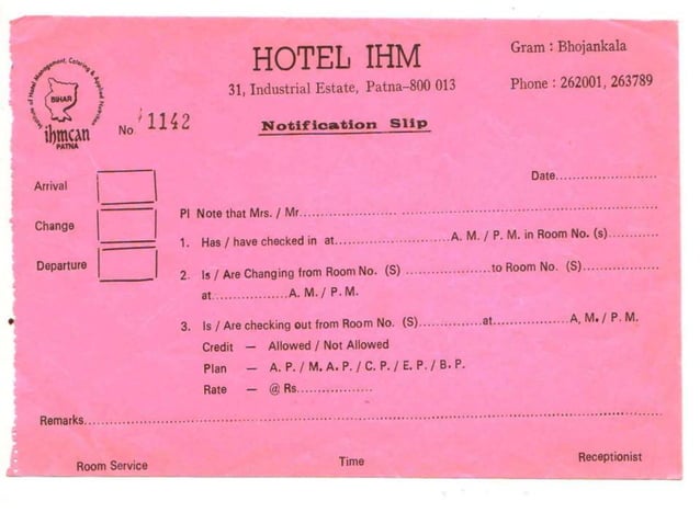 Forms & documents used in Hotel Front Office | PPTX