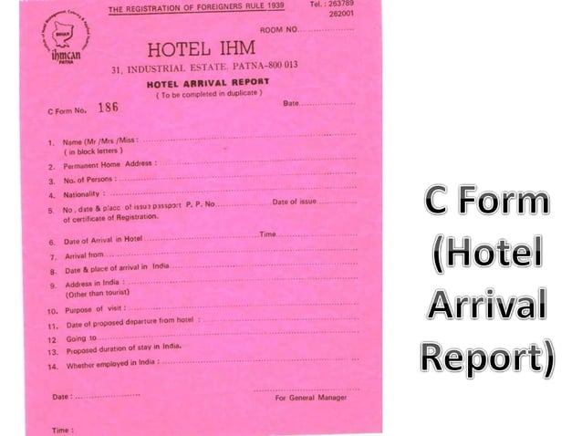 Forms & documents used in Hotel Front Office | PPTX