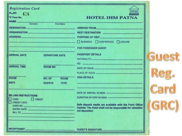 Forms & documents used in Hotel Front Office