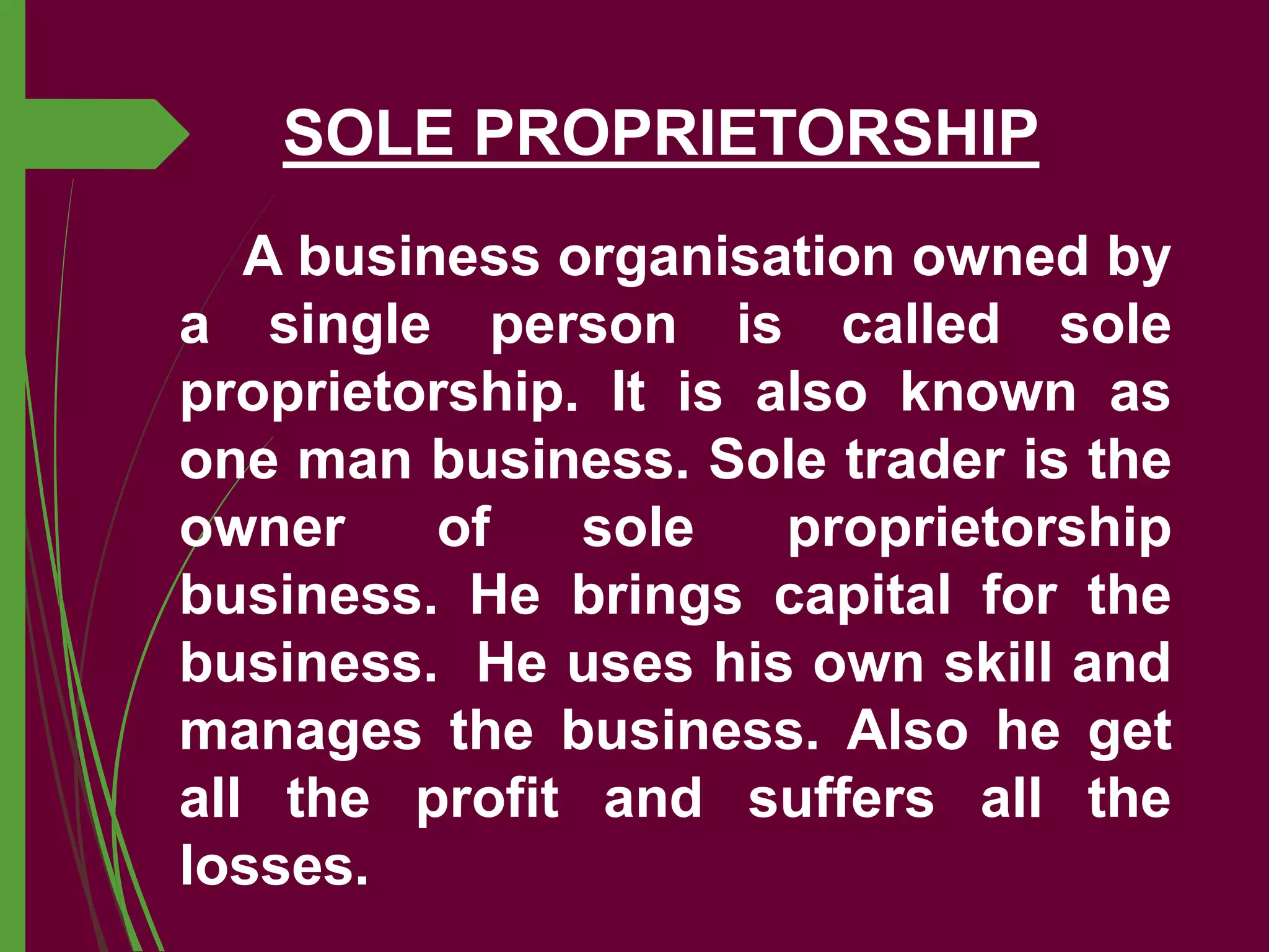 Forms of business organisations sole trader | PPTX