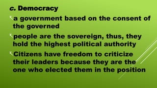DIFFERENT FORMS OF GOVERNMENT (Lesson in PPG) | PPTX