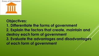 DIFFERENT FORMS OF GOVERNMENT (Lesson in PPG) | PPTX