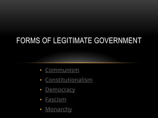 Forms of Legitimate Government-UNDERSTANDING CULTURE SOCIETY AND ...