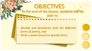 Forms of poetry in creative writing grade 12 | PPTX