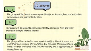 Forms of poetry in creative writing grade 12 | PPTX