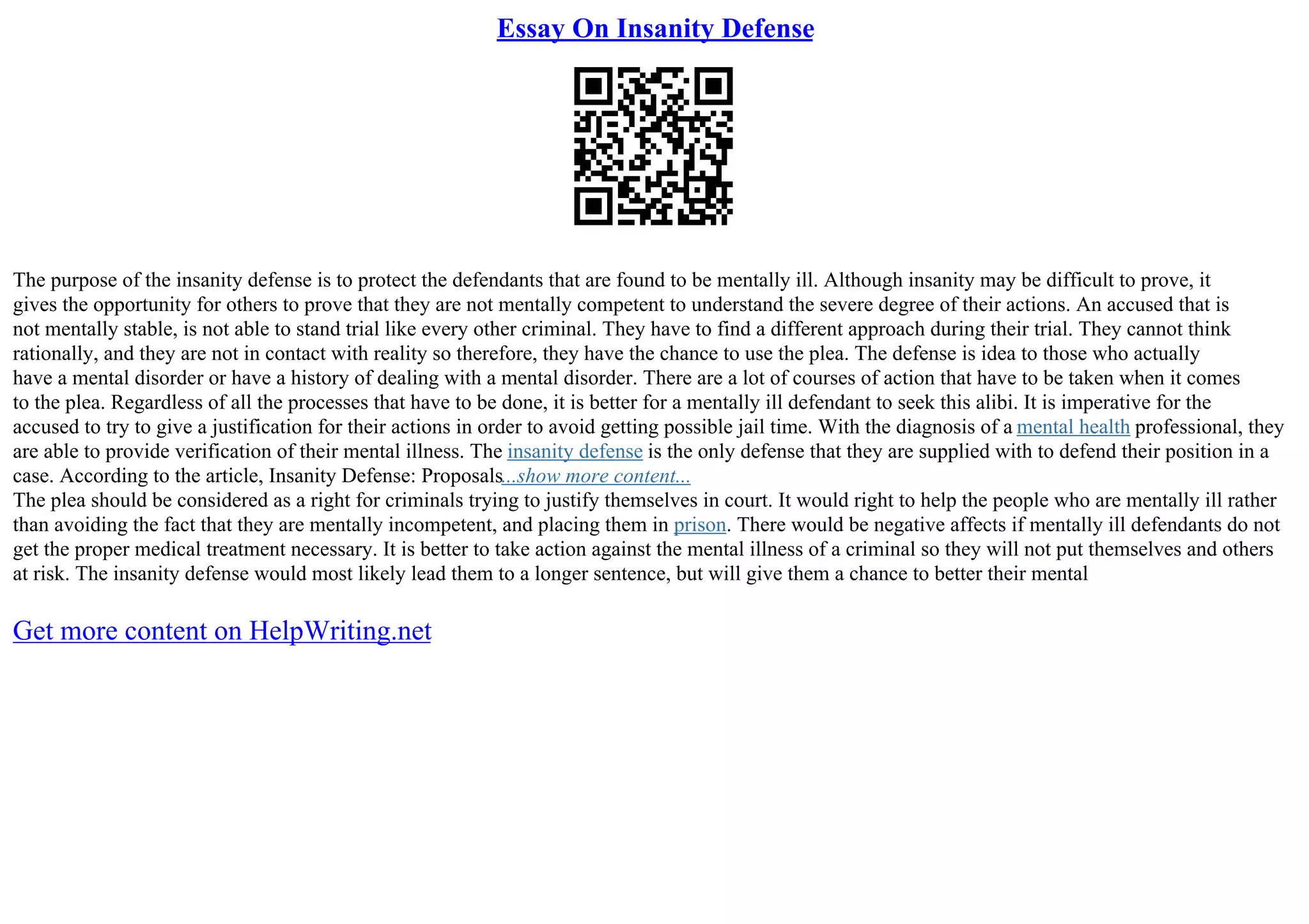 Forms Of The Insanity Defense | PDF