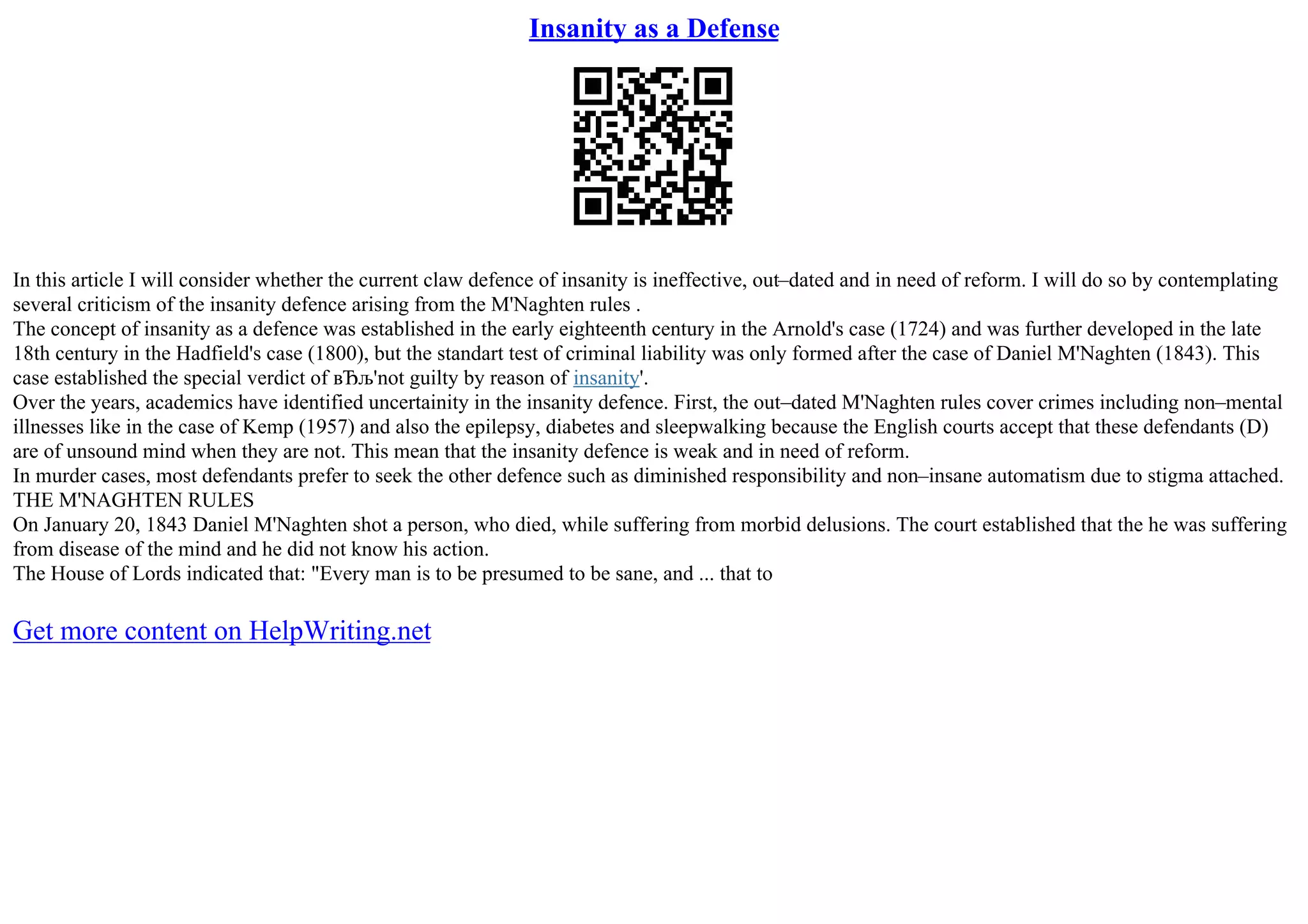 Forms Of The Insanity Defense | PDF