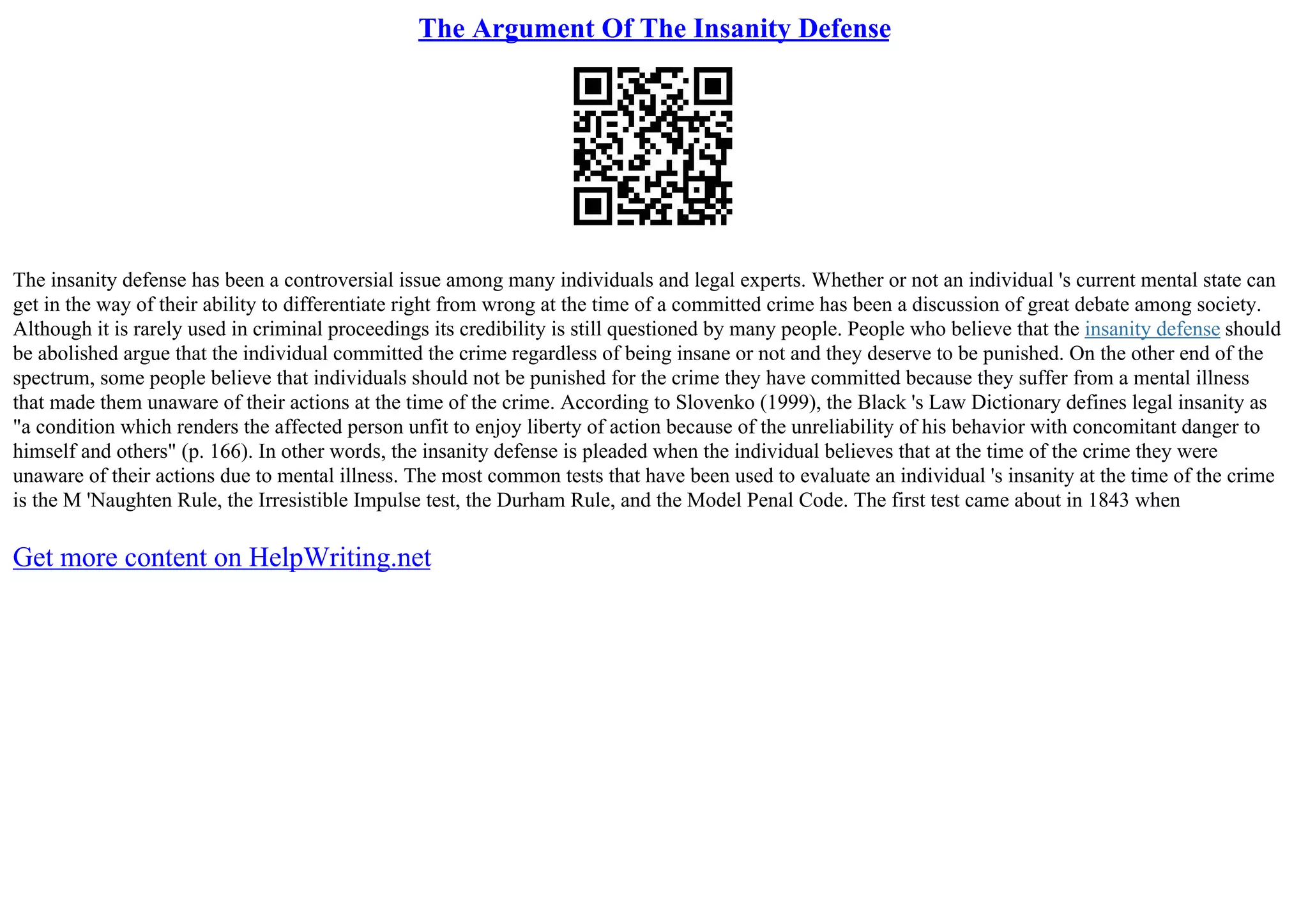 Forms Of The Insanity Defense | PDF