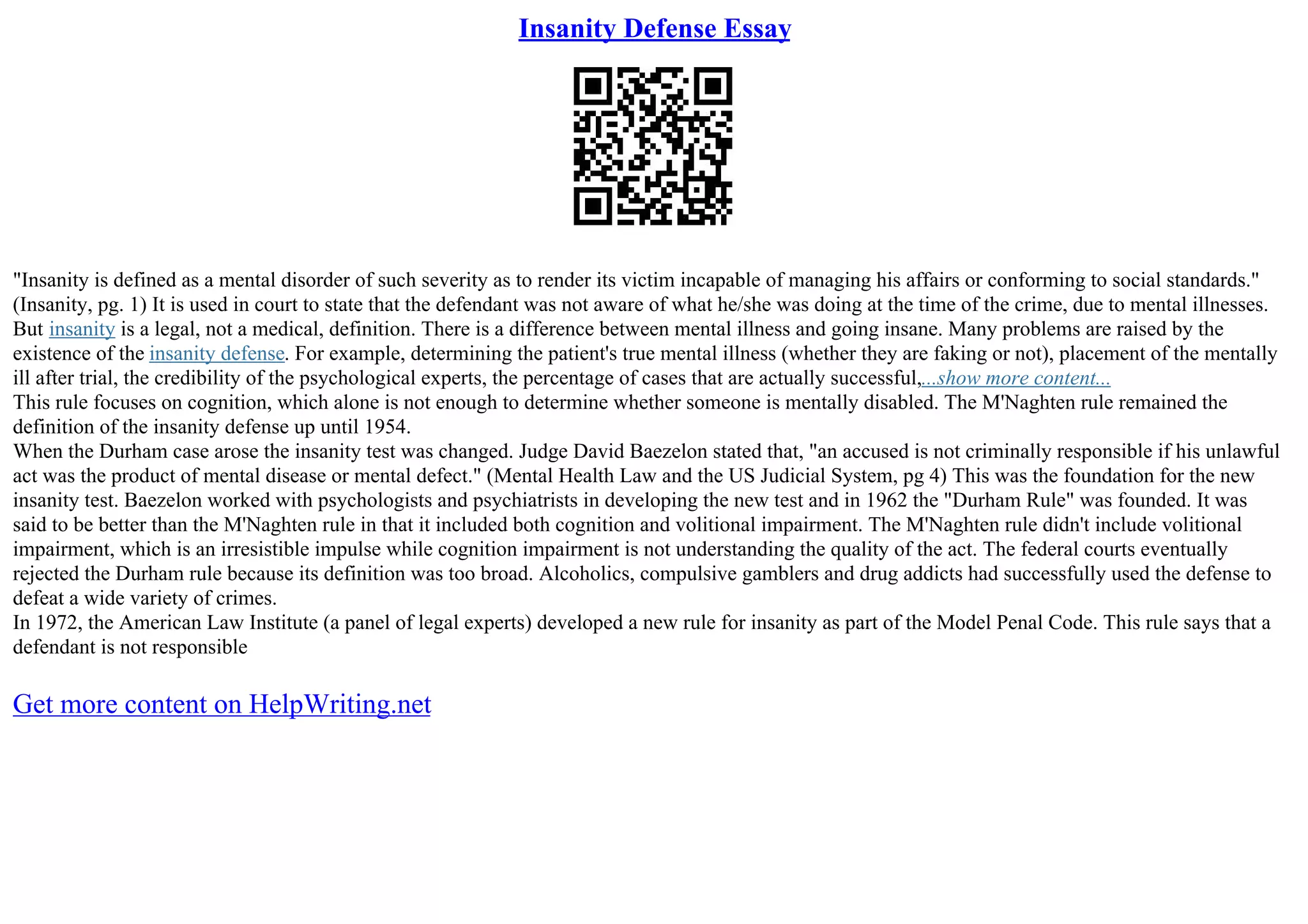 Forms Of The Insanity Defense | PDF