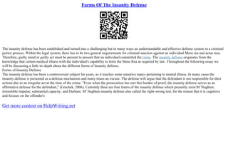 Forms Of The Insanity Defense | PDF