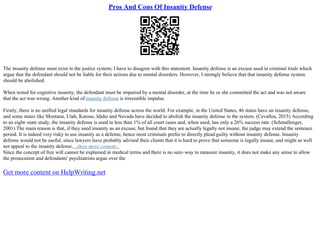 Forms Of The Insanity Defense | PDF