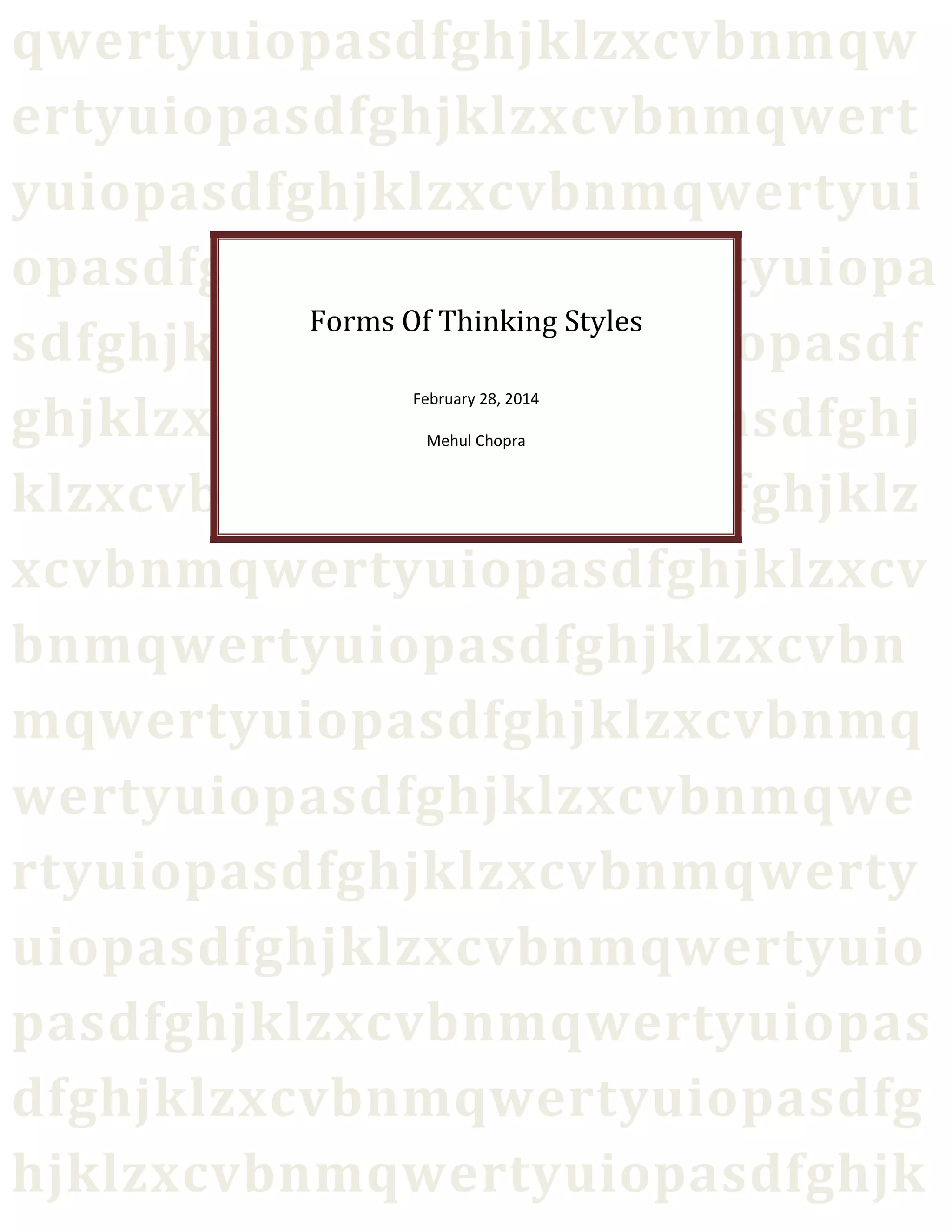 Forms of thinking styles | DOCX | Science