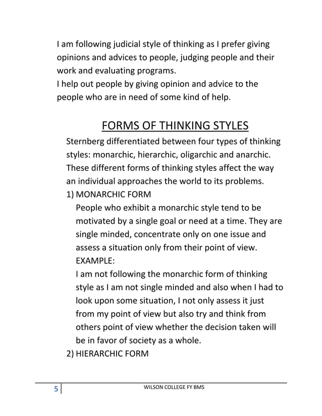 Forms of thinking styles | DOCX | Science