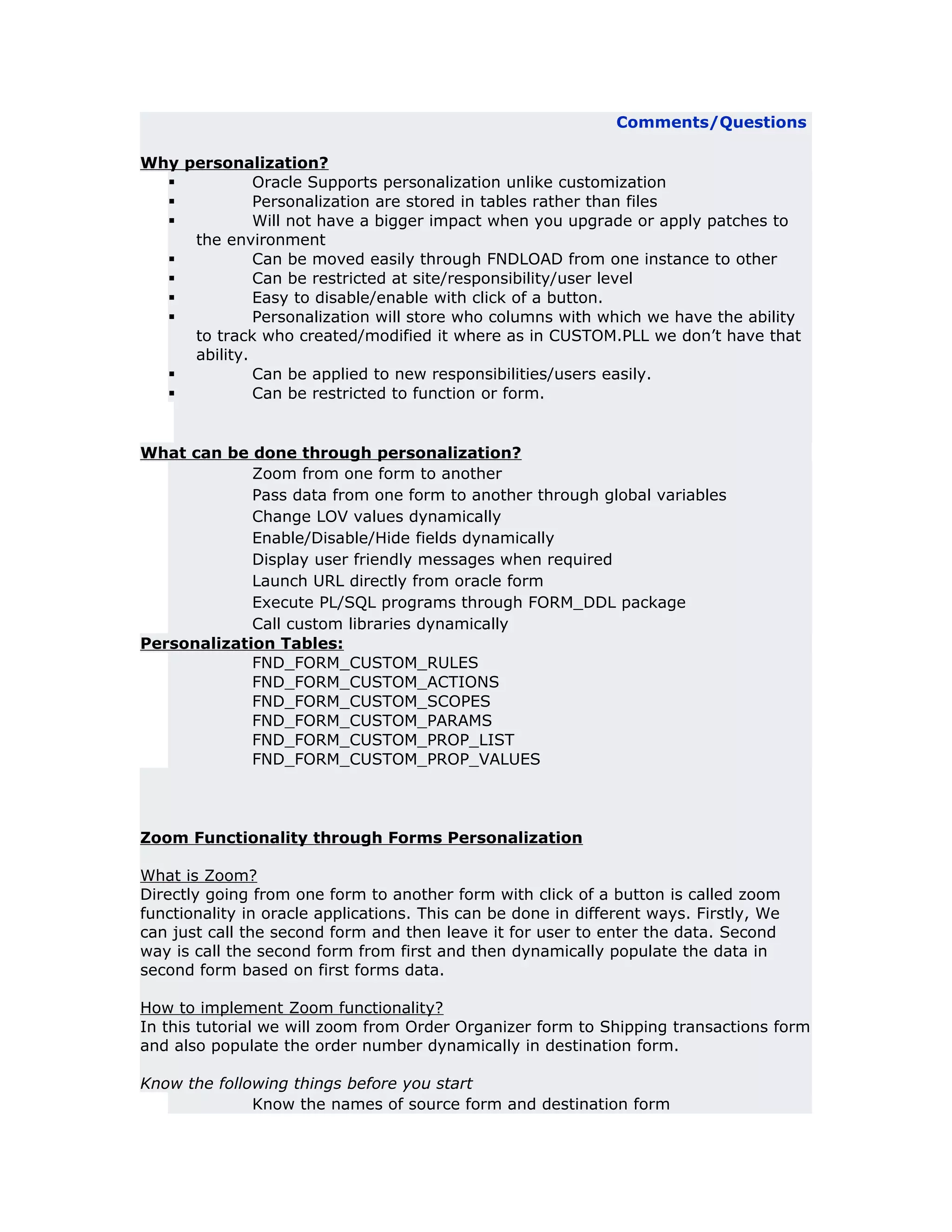 Forms personalization | DOC | Computing | Technology & Computing