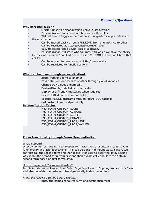 Forms personalization | DOC | Computing | Technology & Computing