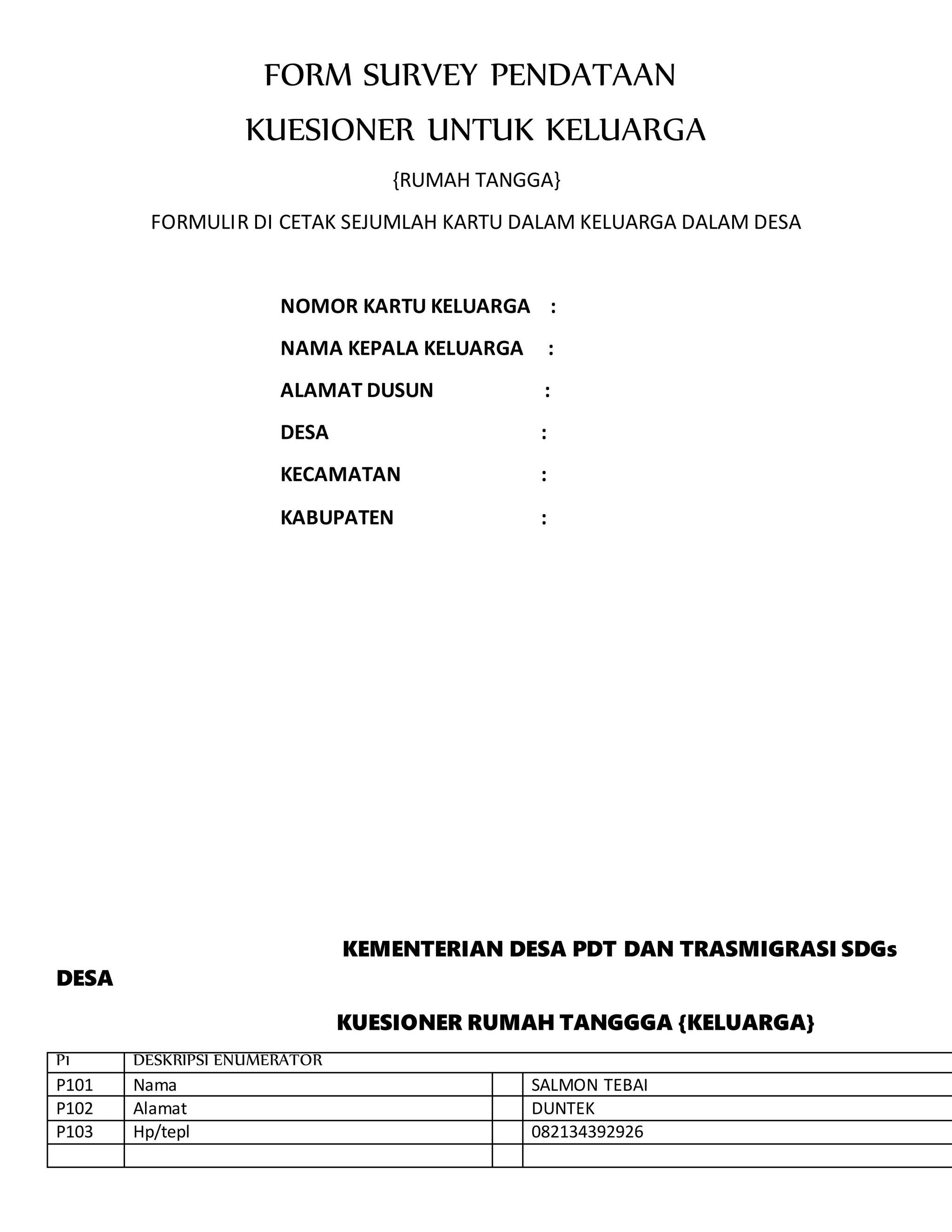 Form survey pendataan | DOCX