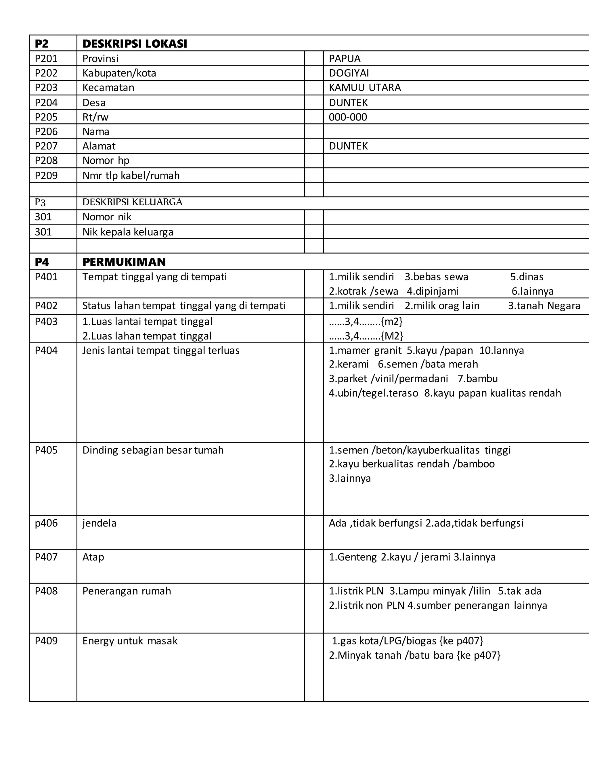 Form survey pendataan | DOCX