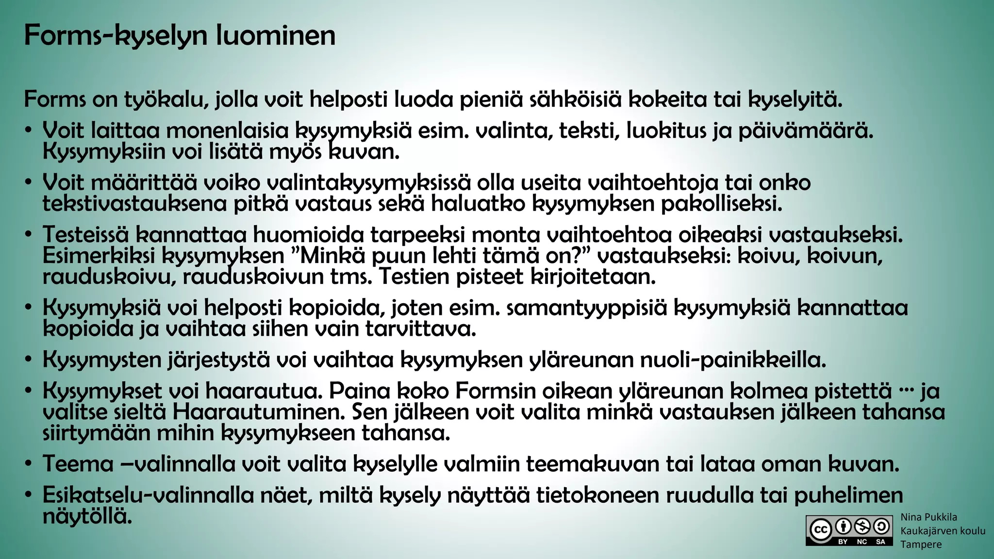 Arviointikyselyt ja sähköiset kokeet Forms-työkalulla | PDF