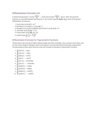Differential Formulas List