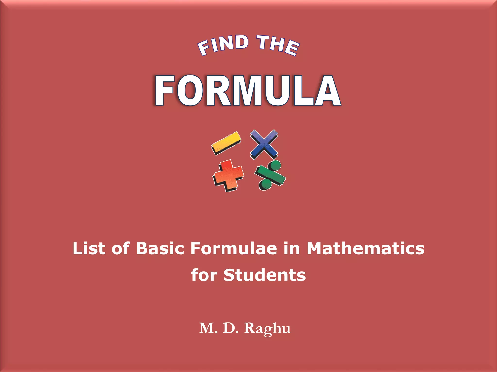 Mathematics Basic Formulae | PPSX