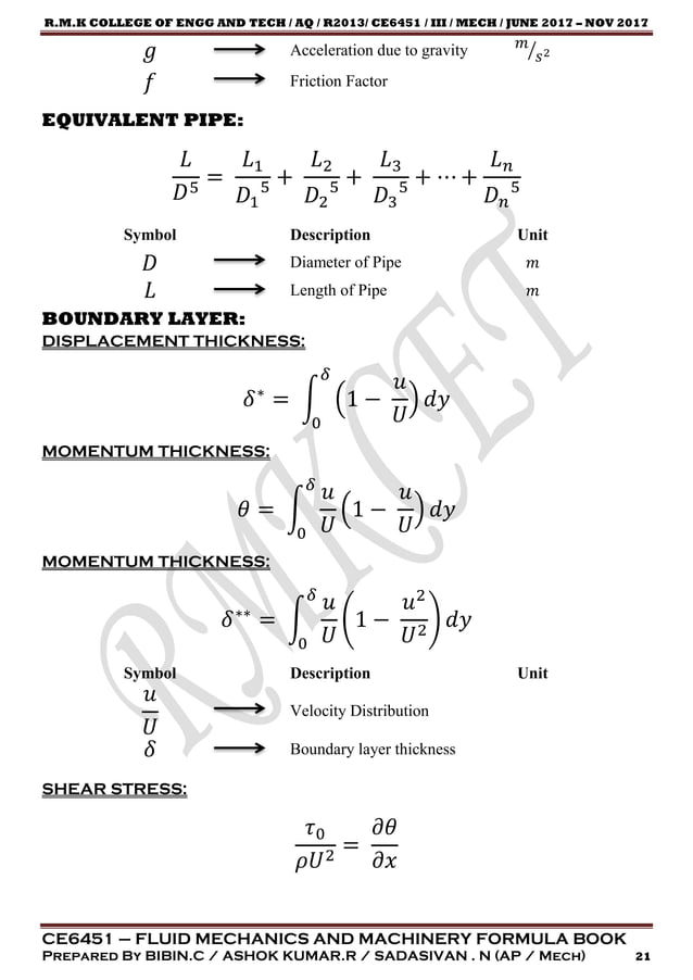 FLUID MECHANICS AND MACHINERY FORMULA BOOK | PDF | Physics | Science