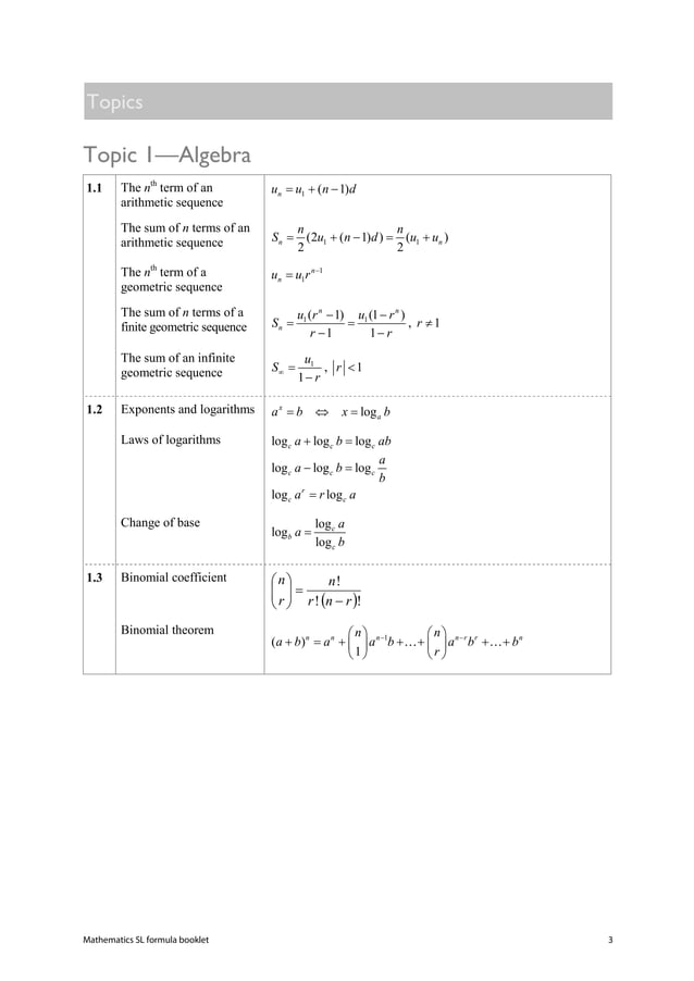SL Formulabooklet | PDF