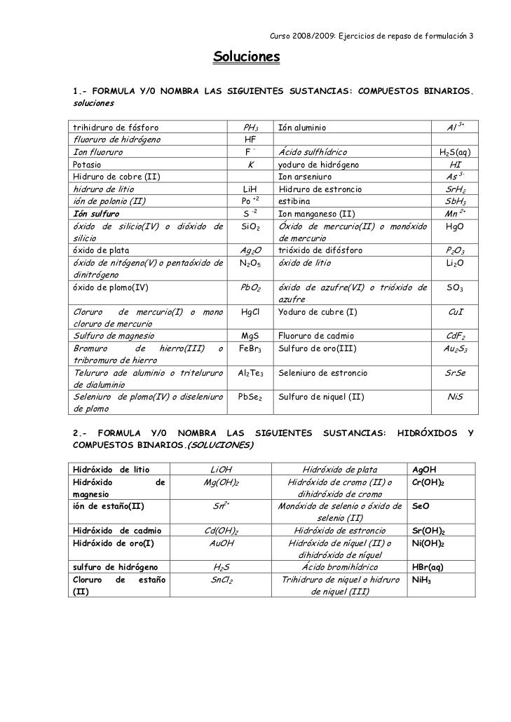 Nomenclatura Inorganica Ejercicios Resueltosdoc Cromo