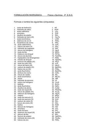 Formulación inorgánica. ejercicios (1) | PDF