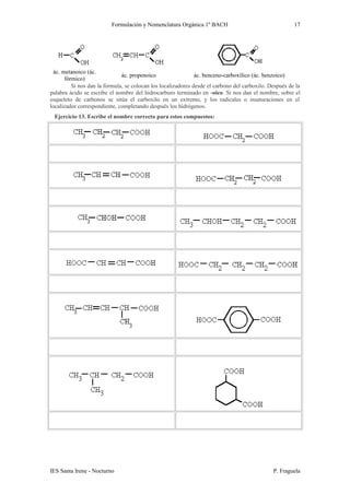 Formulación y nomenclatura orgánica 1ro bach | DOC