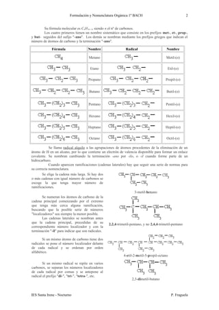 Formulación y nomenclatura orgánica 1ro bach | DOC