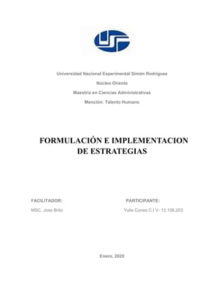 Formulacion e implantacion de la estrategia yulis cones | PDF