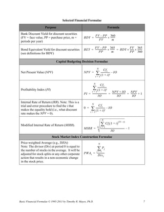 Financial Formulae | PDF