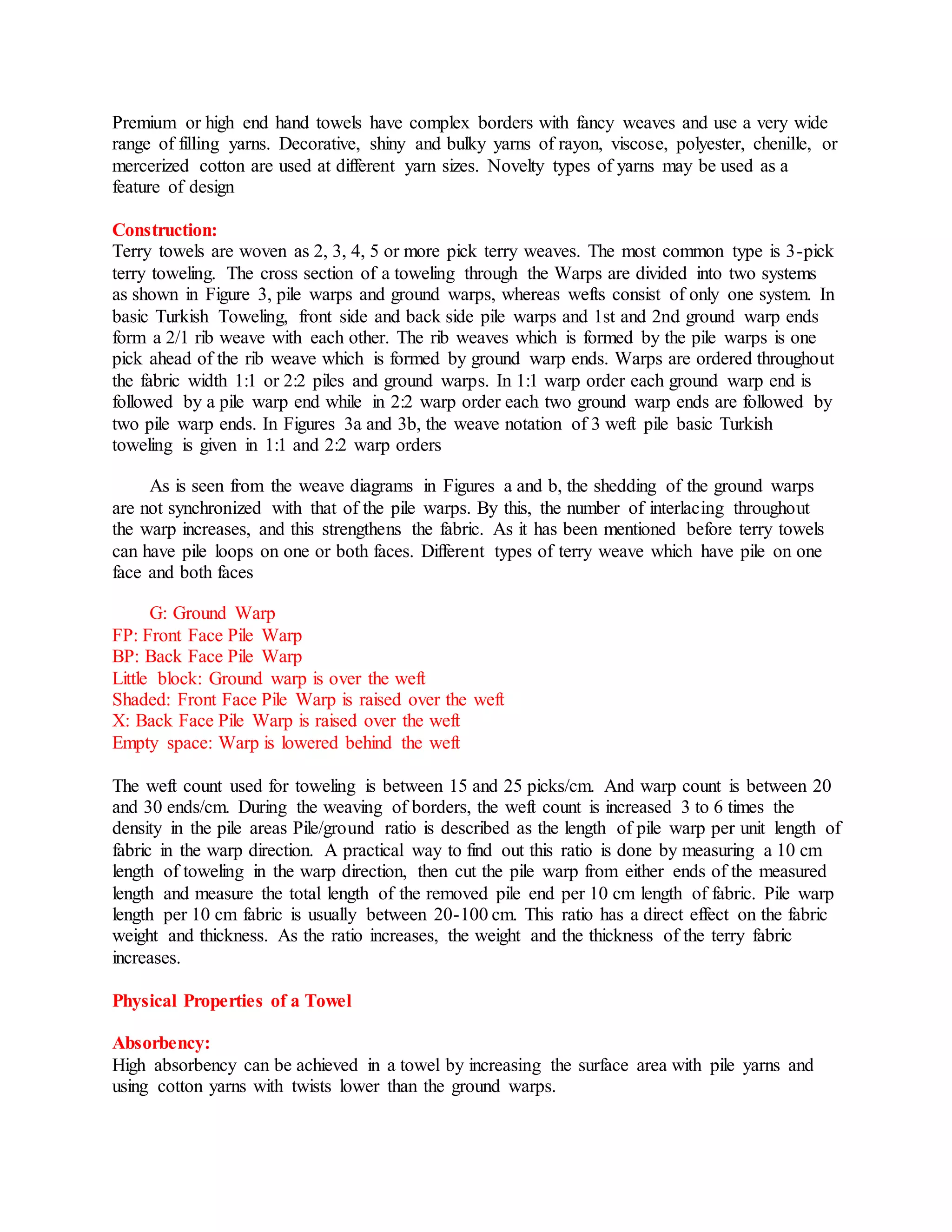 Formulae for production calculations for terry towel | DOCX