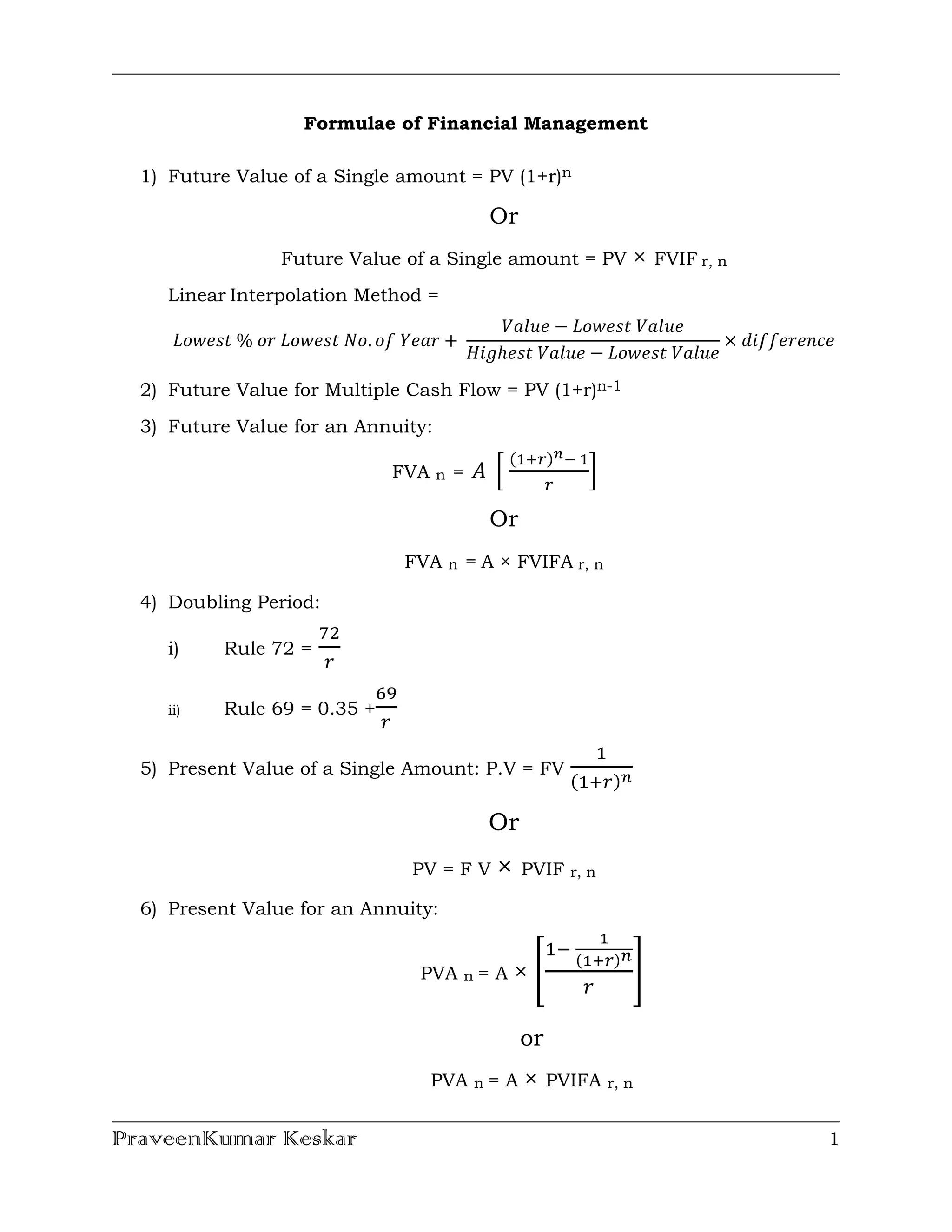 Formulae of financial management | PDF