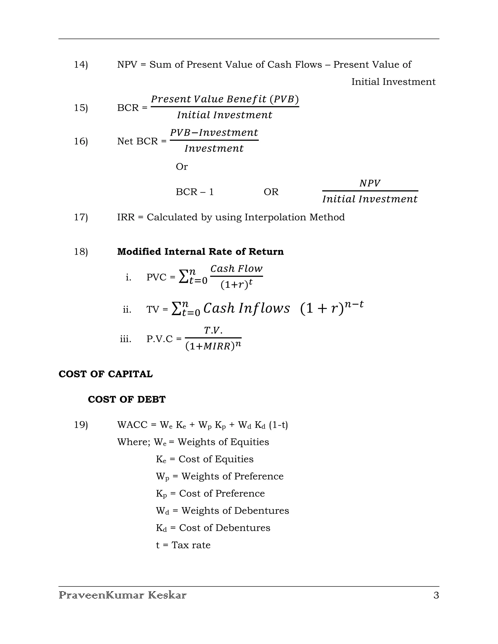 Formulae of financial management | PDF