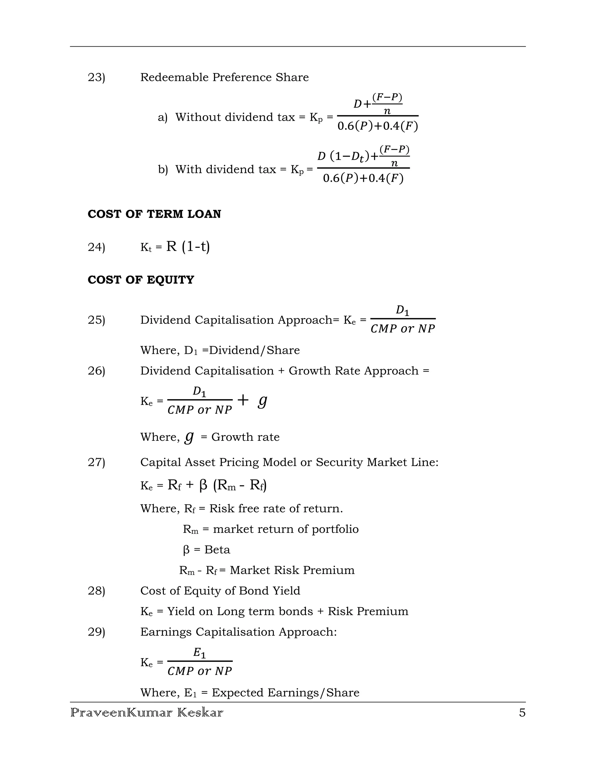 Formulae of financial management | PDF