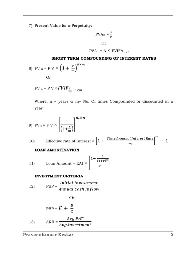 Formulae of financial management | PDF