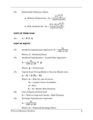 Formulae of financial management | PDF