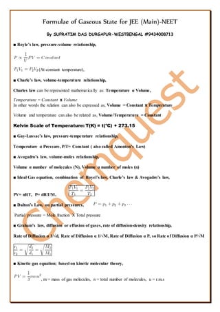 Formulae of gaseous state for jee | PDF
