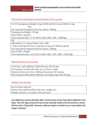 Formula for calculating the required dose of iron sucrose | PDF
