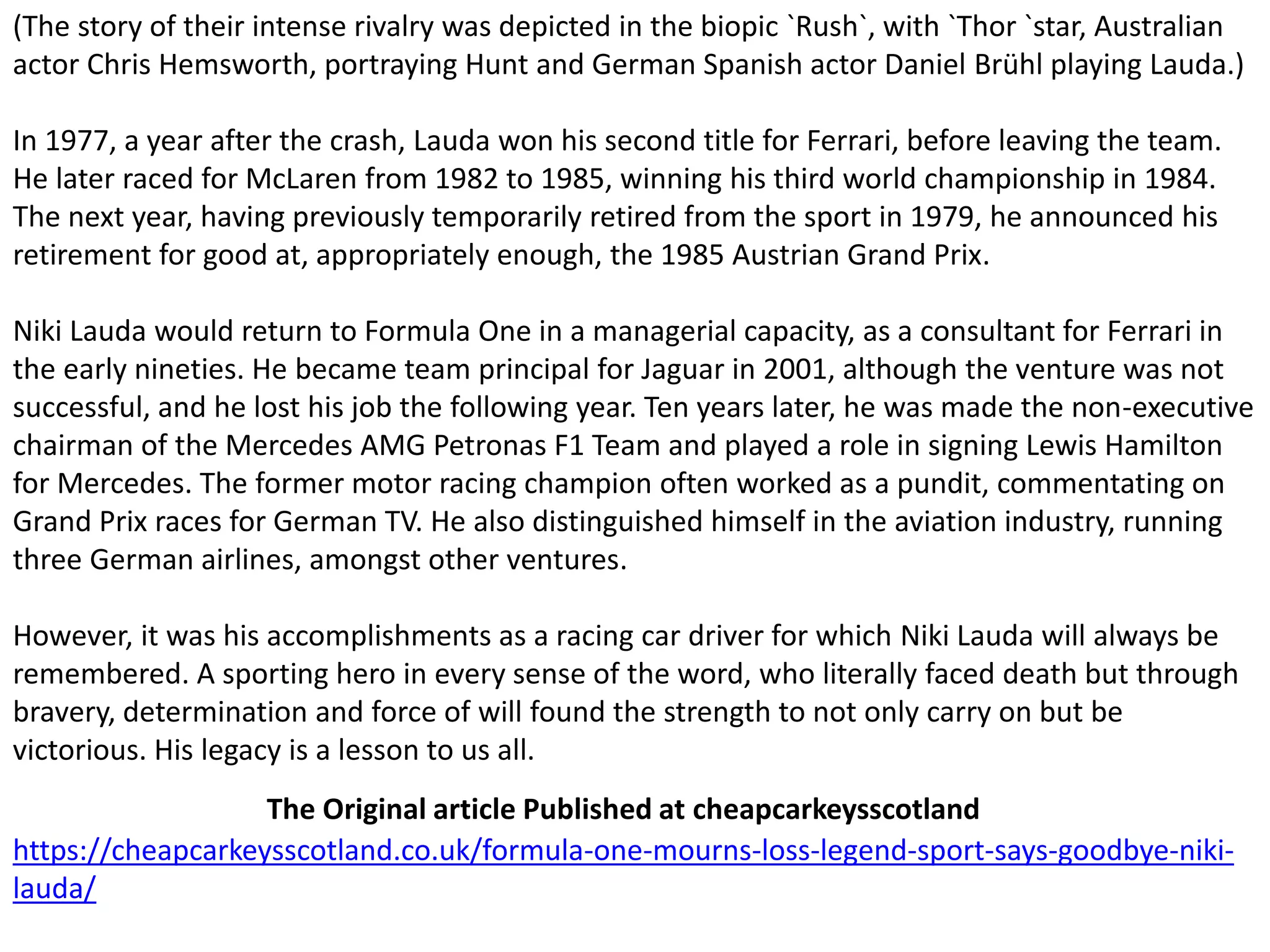 Formula One Mourns Loss Of Legend Sport Says Goodbye To Niki Lauda | PPTX