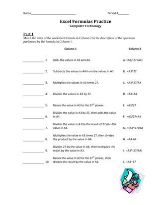 Formula practice worksheet | PDF | Business Accounting & Finance | Business
