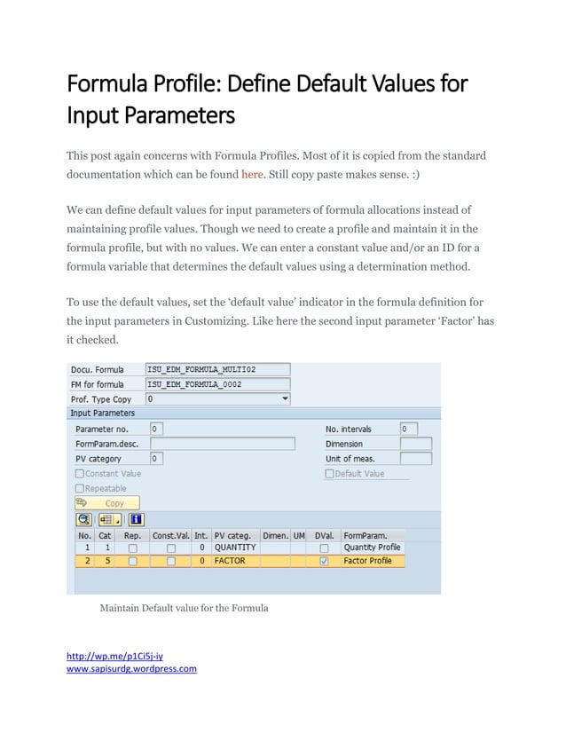 Formula Profile: Define Default Values for Input Parameters | PDF