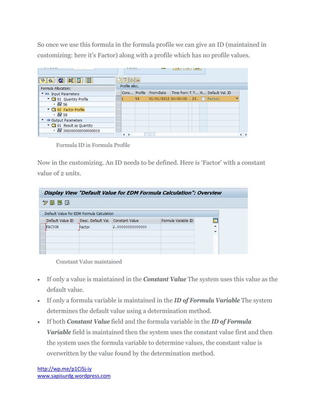 Formula Profile: Define Default Values for Input Parameters | PDF