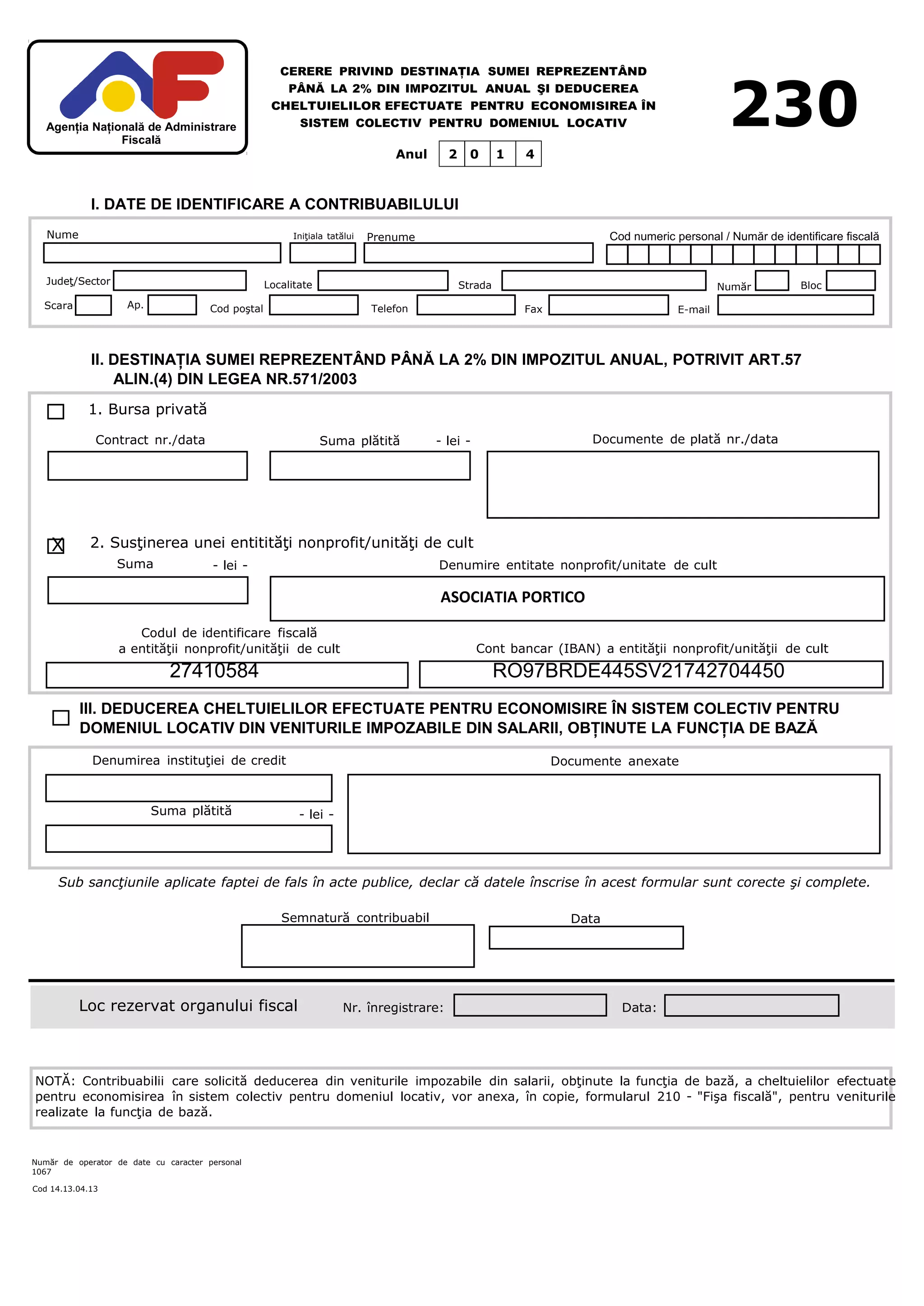 Sustine Asociatia Portico prin Formularul 230 | PDF