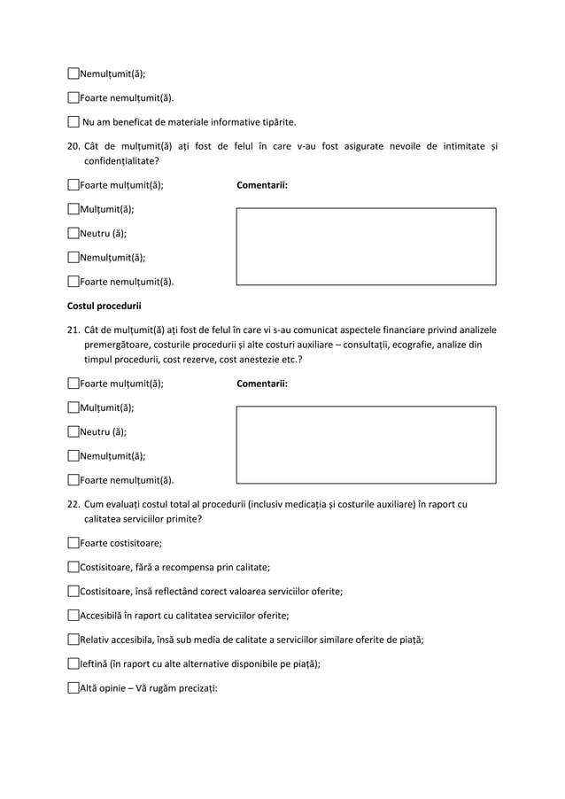 Formular chestionar feedback fiv | PDF