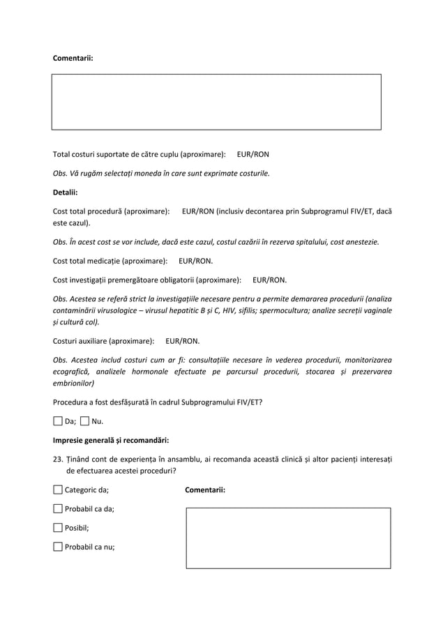 Formular chestionar feedback fiv | PDF