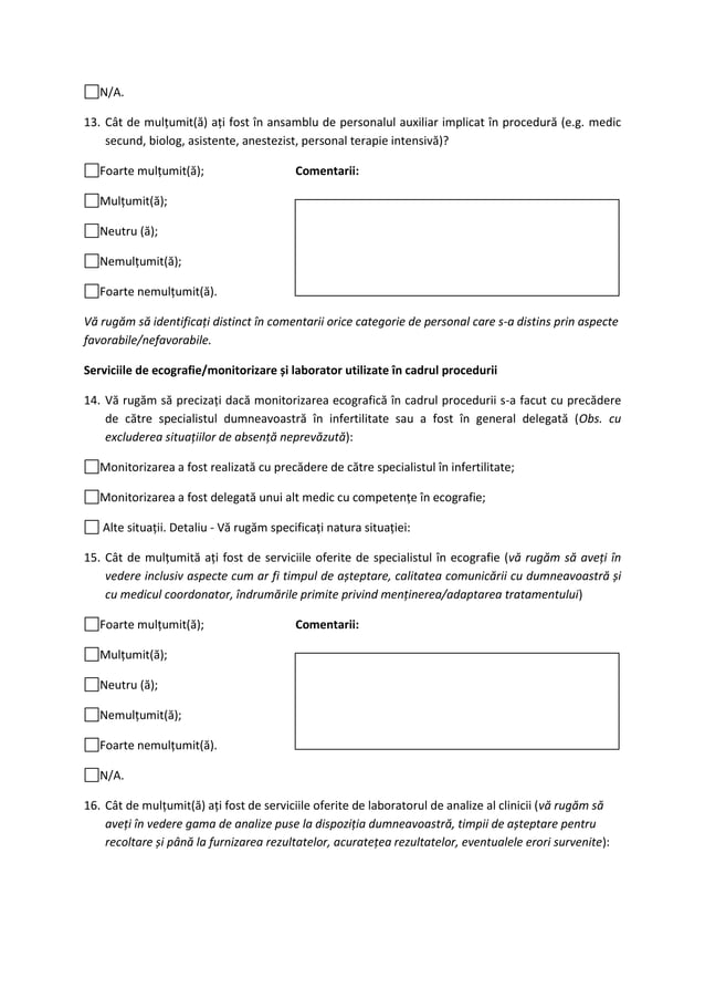 Formular chestionar feedback fiv | PDF