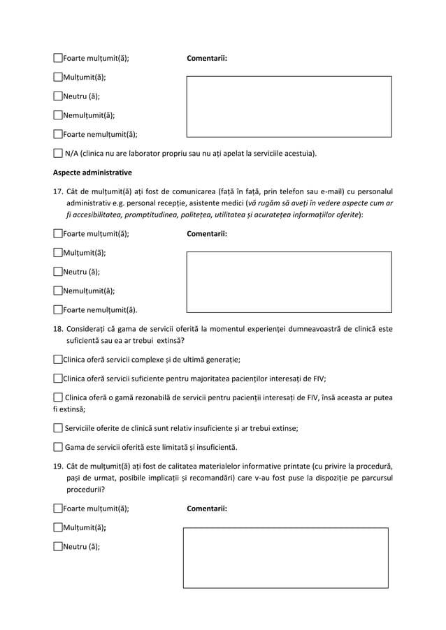 Formular chestionar feedback fiv | PDF